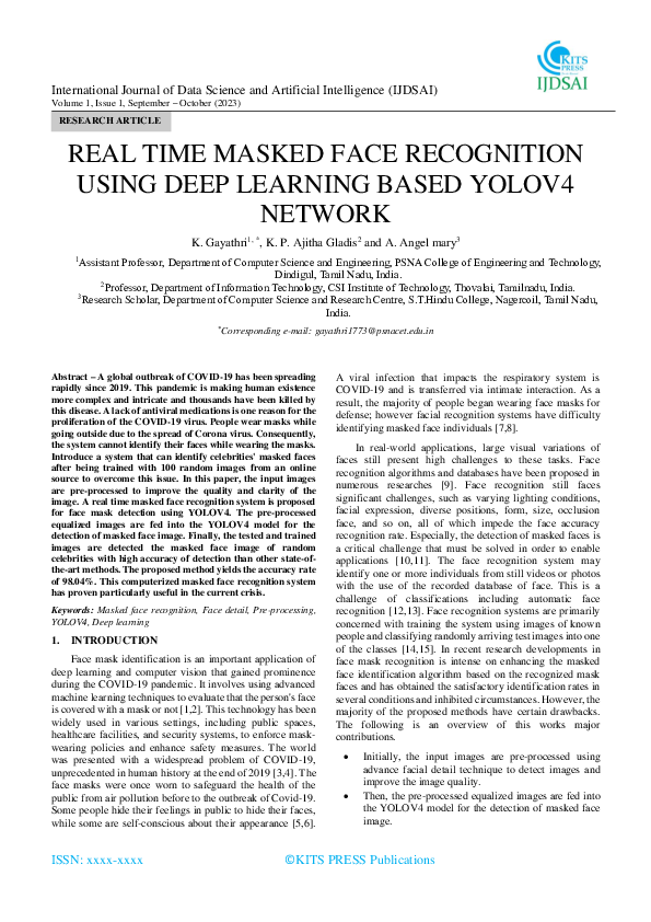 (PDF) REAL TIME MASKED FACE RECOGNITION USING DEEP LEARNING BASED YOLOV4 NETWORK
