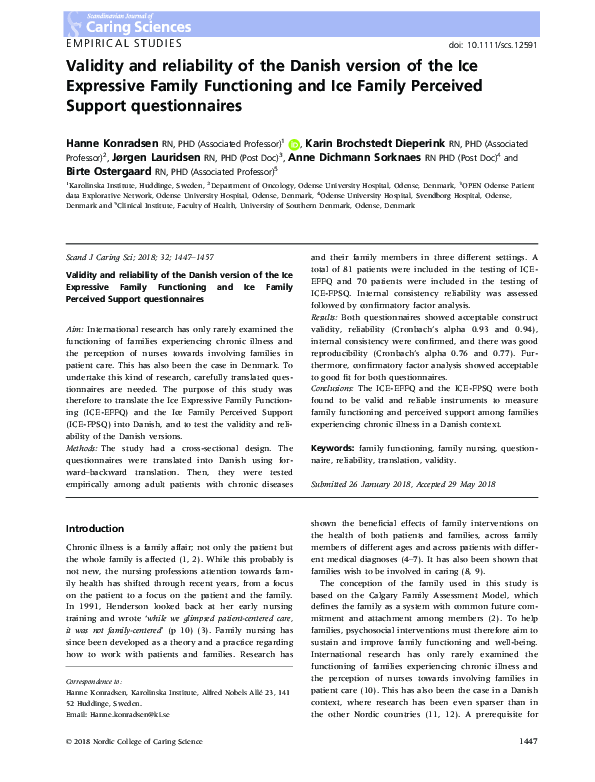 (PDF) Validity and reliability of the Danish version of the Ice Expressive Family Functioning ...