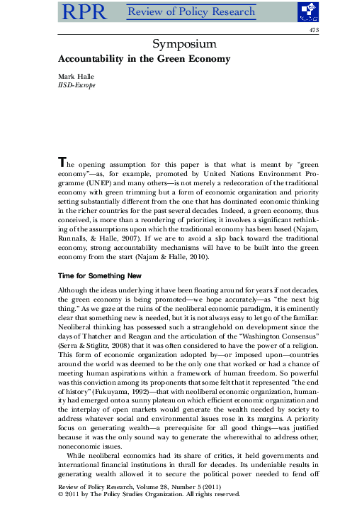 (PDF) RPR Review of Policy Research Accountability in the Green Economy