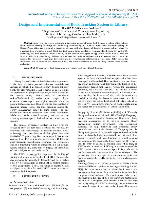 (PDF) Design and Implementation of Book Tracking System in Library