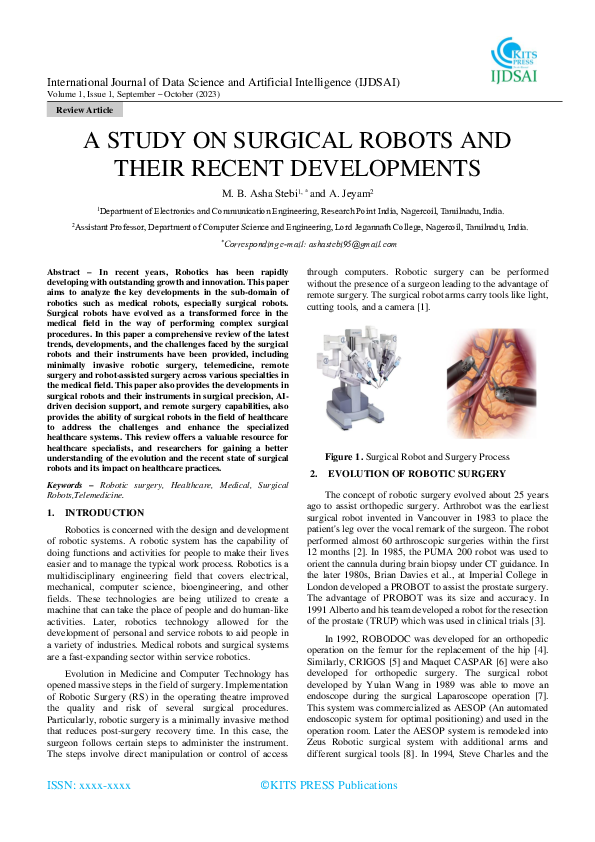 (PDF) A STUDY ON SURGICAL ROBOTS AND THEIR RECENT DEVELOPMENTS