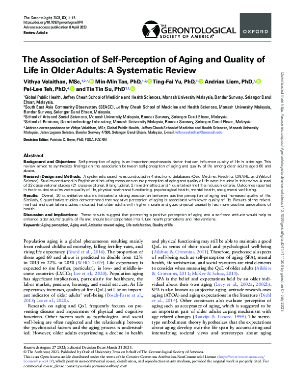 (PDF) The Association of Self-Perception of Aging and Quality of Life ...