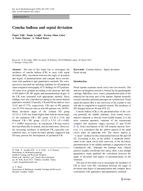 (PDF) Concha bullosa and septal deviation