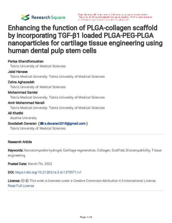 (PDF) Enhancing the function of PLGA-collagen scaffold by incorporating ...