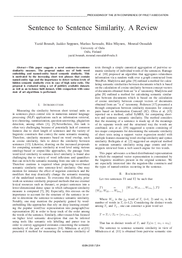 (PDF) Sentence to Sentence Similarity. A Review