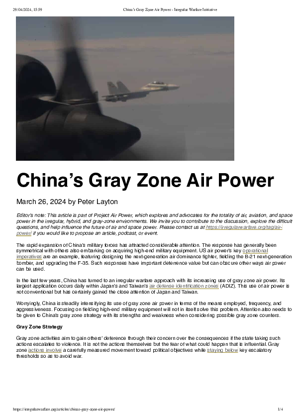 (PDF) China's Gray Zone Air Power