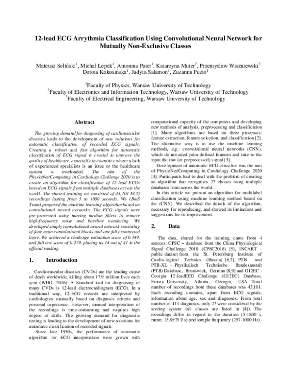 (PDF) ECG Arrhythmia Classification with CNN