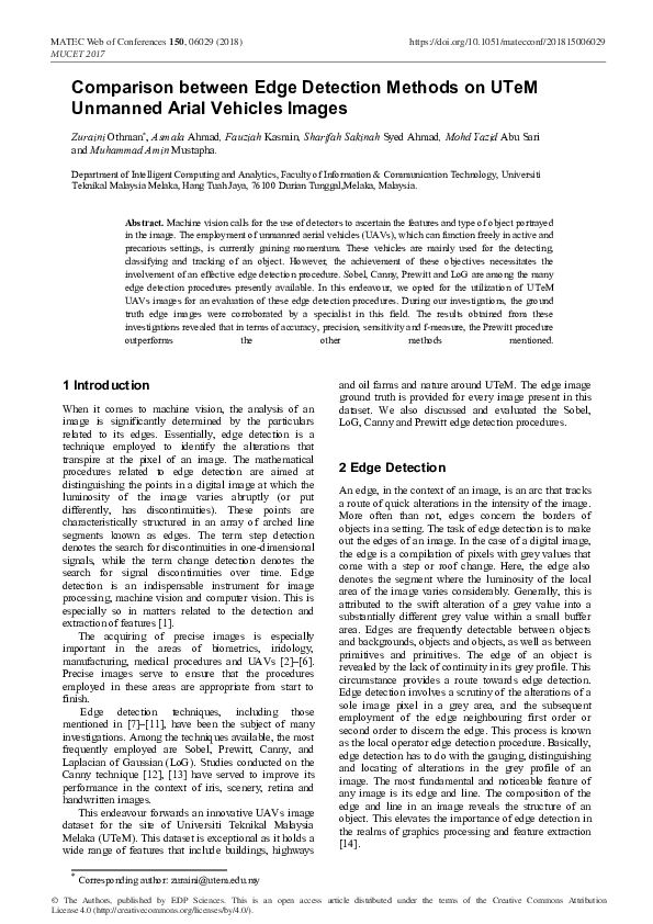 (PDF) Comparison between Edge Detection Methods on UTeM Unmanned Arial Vehicles Images