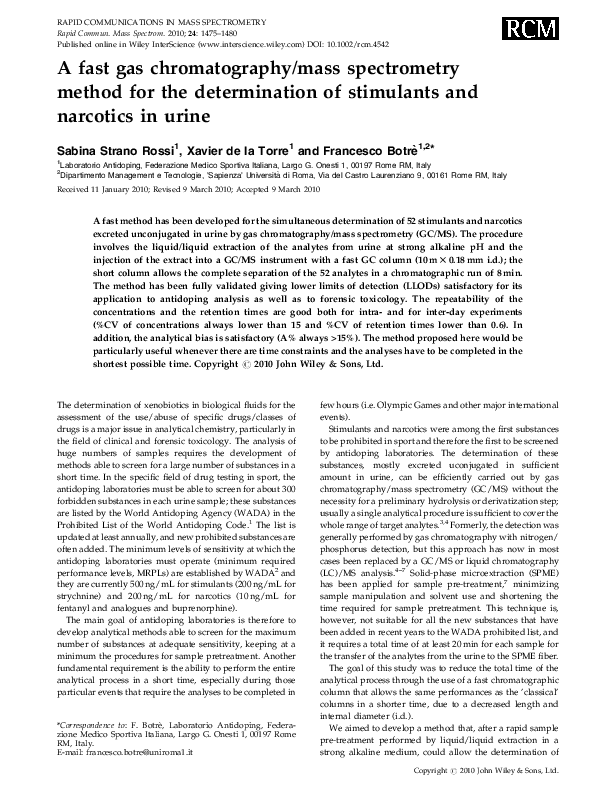 (PDF) A fast gas chromatography/mass spectrometry method for the determination of stimulants and ...