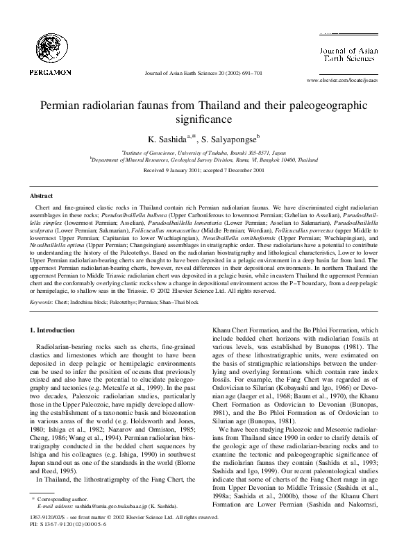 (PDF) Permian radiolarian faunas from Thailand and their paleogeographic significance