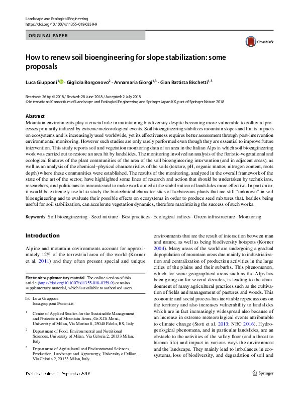 (PDF) How to renew soil bioengineering for slope stabilization: some ...