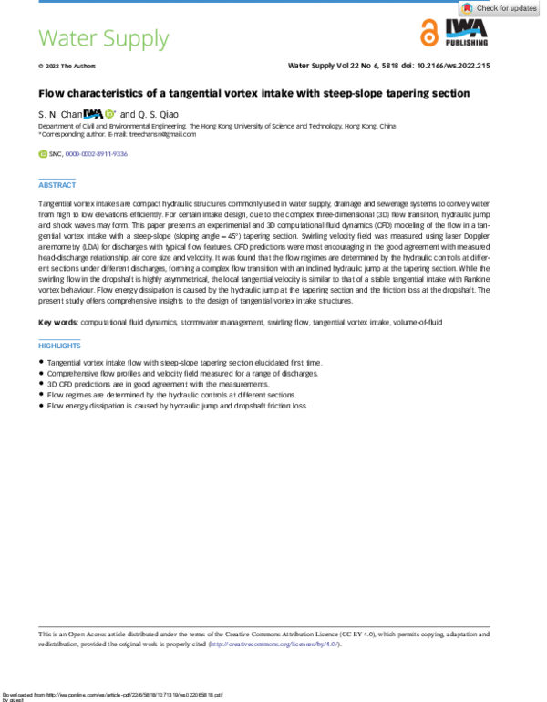 (PDF) Flow characteristics of a tangential vortex intake with steep ...