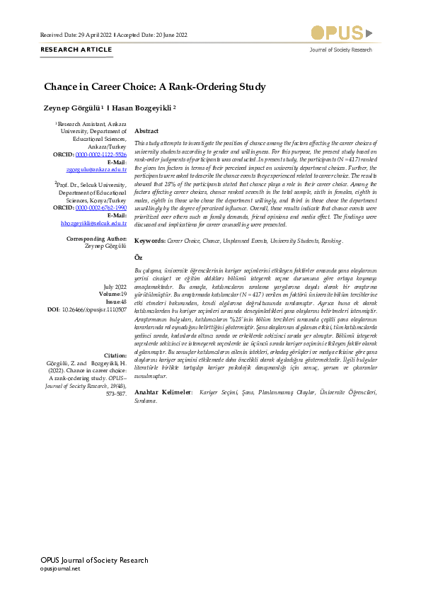 (PDF) Chance in Career Choice: A Rank-Ordering Study