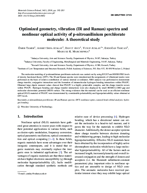(PDF) Optimized geometry, vibration (IR and Raman) spectra and ...
