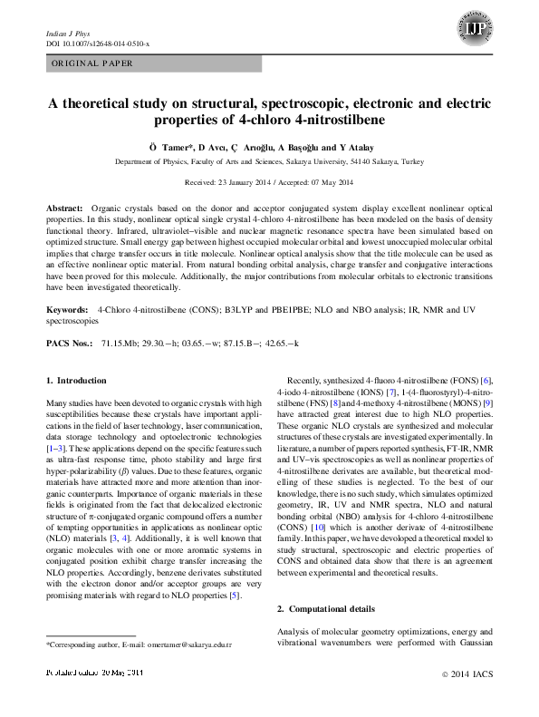 (PDF) A theoretical study on structural, spectroscopic, electronic and electric properties of 4 ...