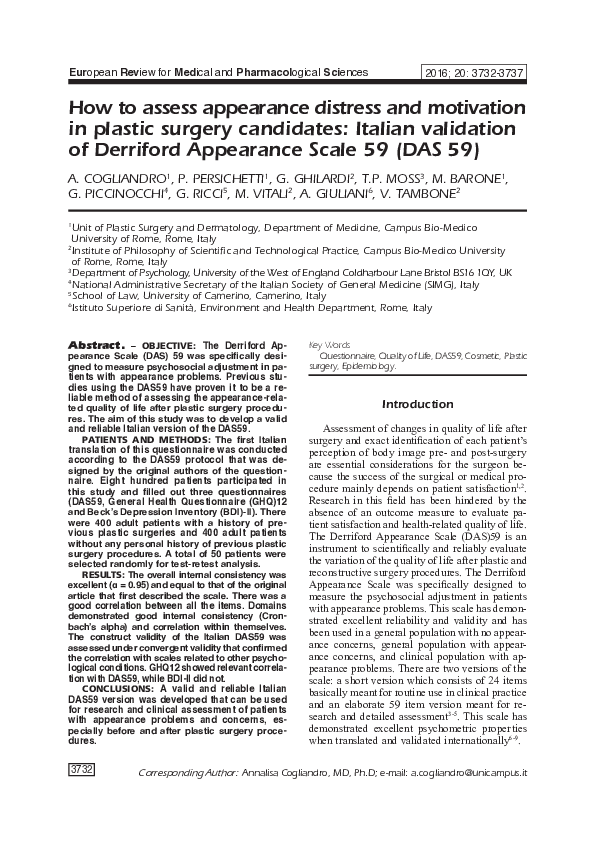 (PDF) How to assess appearance distress and motivation in plastic ...