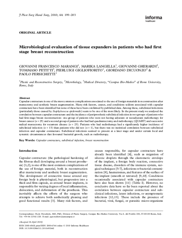 (PDF) Microbiological evaluation of tissue expanders in patients who ...