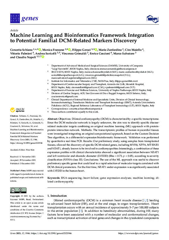 (PDF) Machine Learning and Bioinformatics Framework Integration to Potential Familial DCM ...