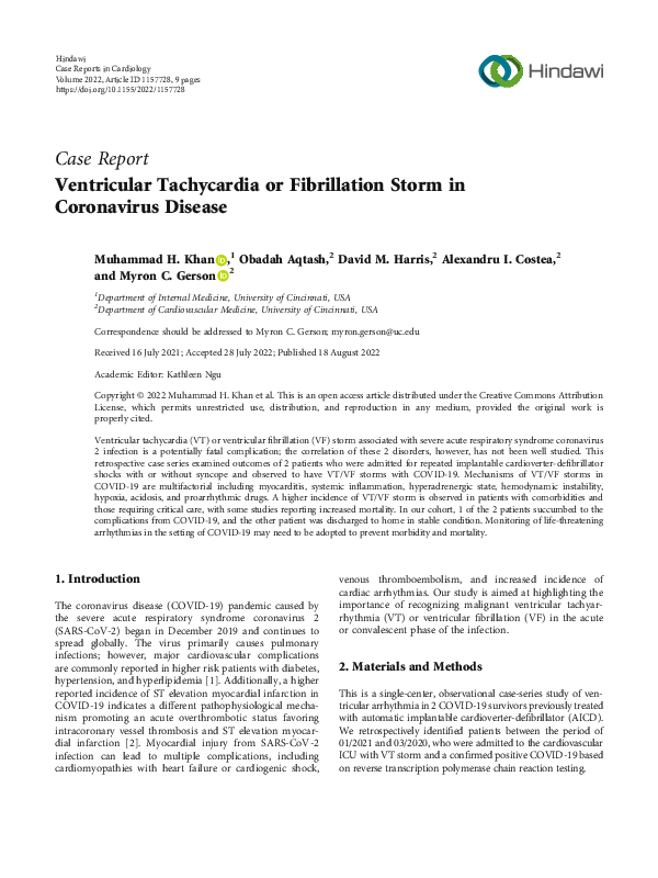 (PDF) Ventricular Tachycardia or Fibrillation Storm in Coronavirus Disease