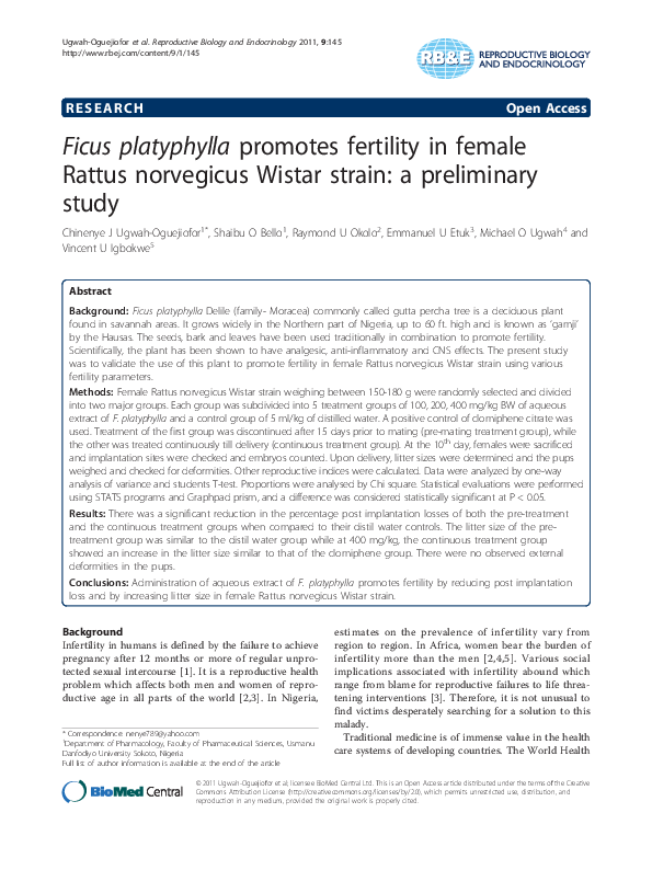 (PDF) Ficus platyphylla promotes fertility in female Rattus norvegicus ...