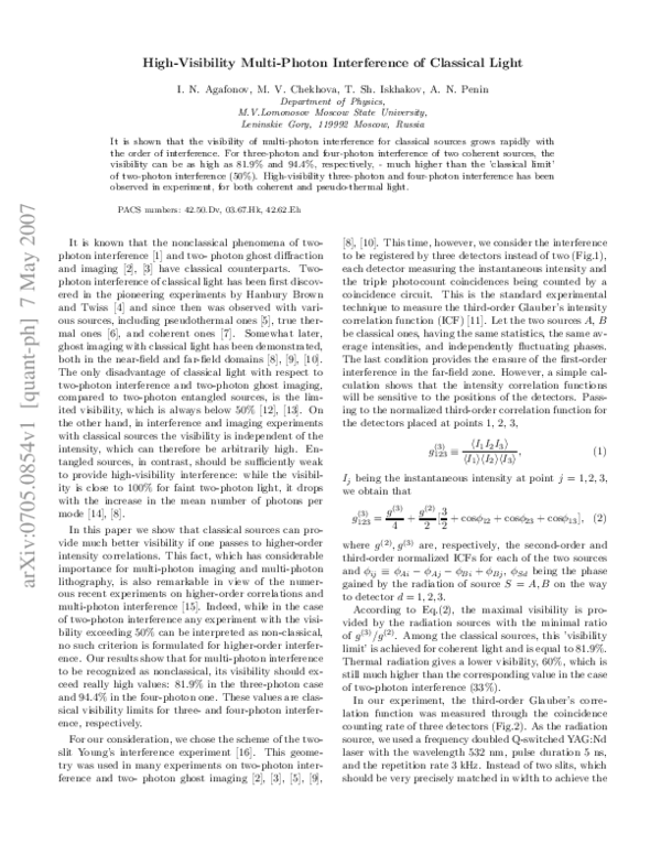 (PDF) High-Visibility Multi-Photon Interference of Classical Light