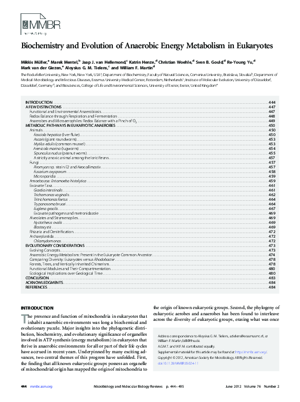(PDF) Biochemistry and Evolution of Anaerobic Energy Metabolism in ...