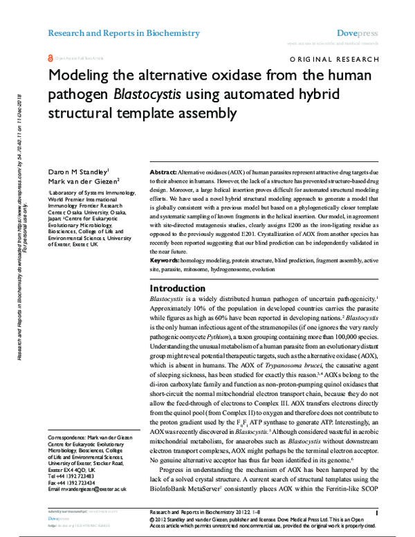 (PDF) Modeling the alternative oxidase from the human pathogen ...