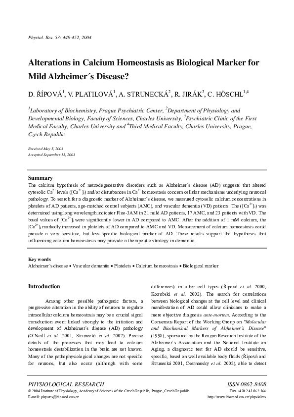 (PDF) Alterations in calcium homeostasis as biological marker for mild Alzheimer´s disease ...