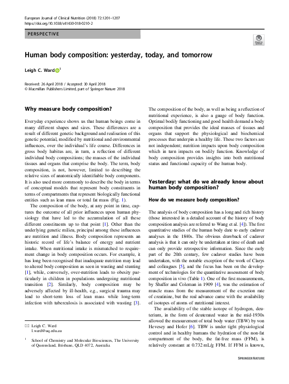 (PDF) Human body composition: yesterday, today, and tomorrow
