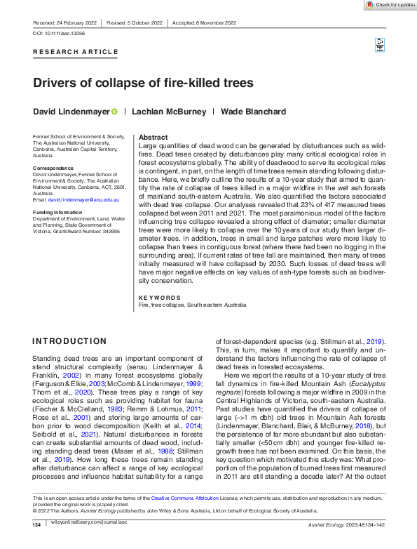 (PDF) Austral Ecology 2022 Lindenmayer Drivers of collapse of fire ...
