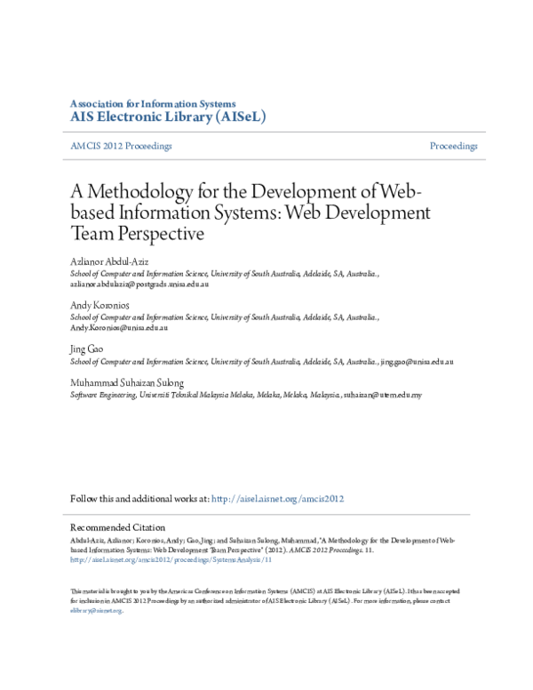 (PDF) A Methodology for the Development of Web-based Information Systems: Web Development Team ...