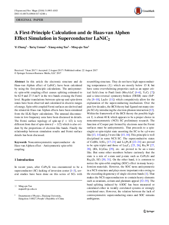 (PDF) A First-Principle Calculation and de Haas-van Alphen Effect ...