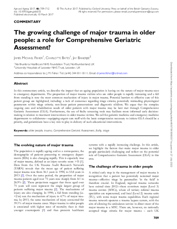 (PDF) The growing challenge of major trauma in older people: a role for ...