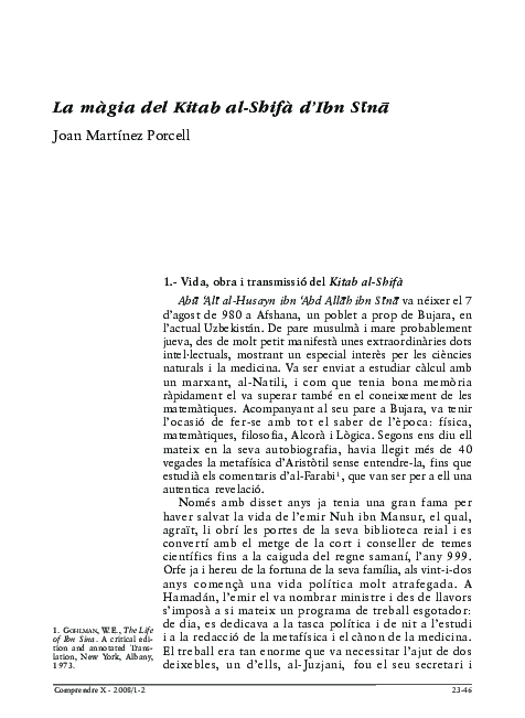 (PDF) La màgia del Kitab al-Shifà d'Ibn Sina