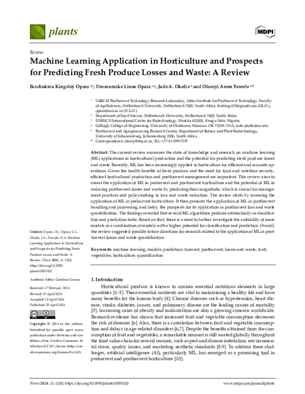 (PDF) Machine Learning Application in Horticulture and Prospects for Predicting Fresh Produce ...