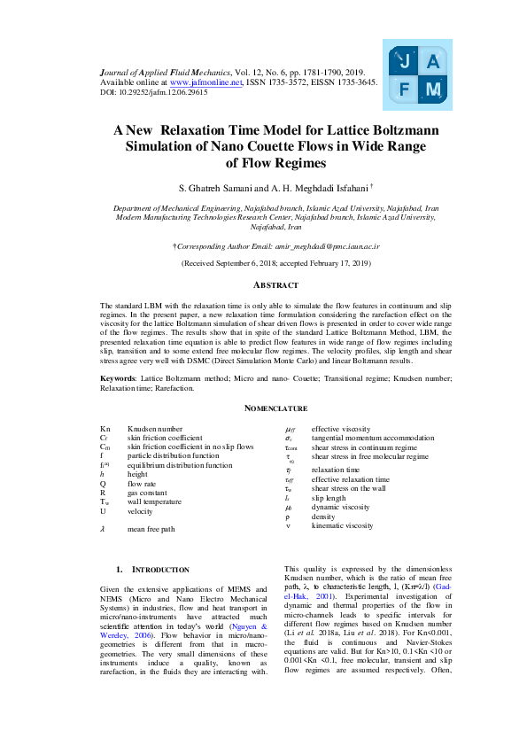 (PDF) A New Relaxation Time Model for Lattice Boltzmann Simulation of ...