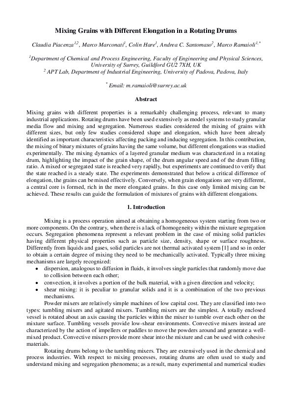 (PDF) Mixing Grains with Different Elongation in a Rotating Drums
