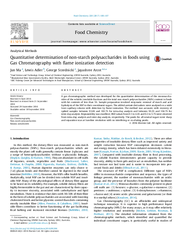 (PDF) Quantitative determination of non-starch polysaccharides in foods using Gas Chromatography ...