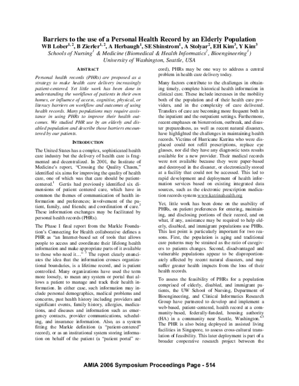(PDF) Barriers to the use of a personal health record by an elderly ...