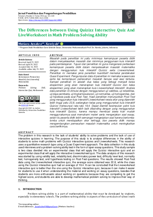(PDF) The Differences between Using Quizizz Interactive Quiz And LiveWorksheet in Math Problem ...