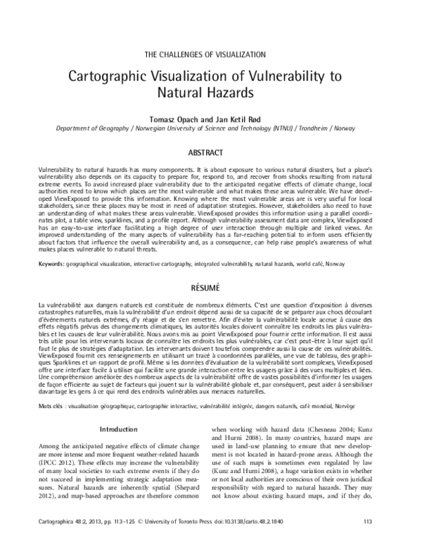 (PDF) Cartographic Visualization of Vulnerability to Natural Hazards