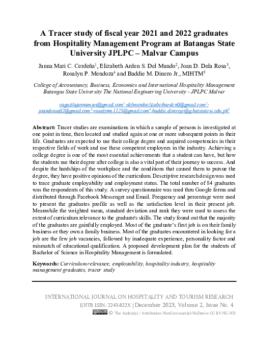 (PDF) A Tracer study of fiscal year 2021 and 2022 graduates from ...