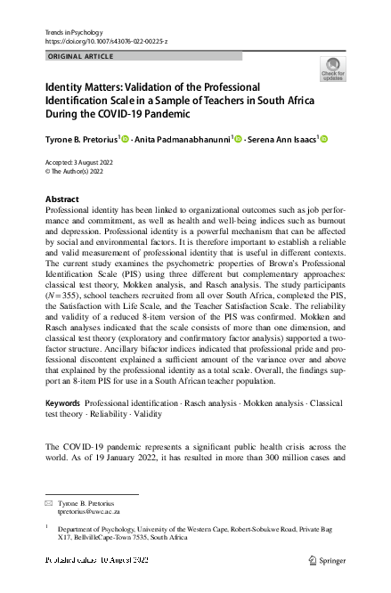 (PDF) Identity Matters: Validation of the Professional Identification ...