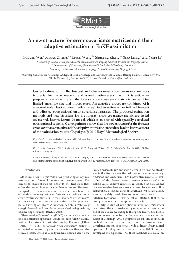 (PDF) A new structure for error covariance matrices and their adaptive ...