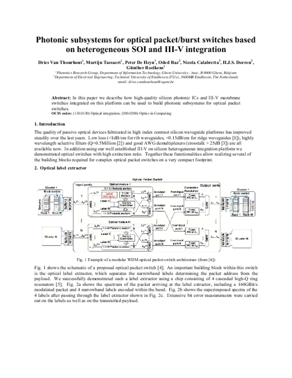 (PDF) Photonic subsystems for optical packet/burst switches based on ...