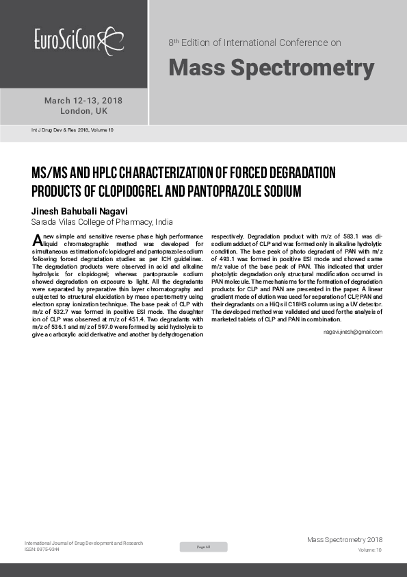 (PDF) MS/MS and HPLC characterization of forced degradation products of ...