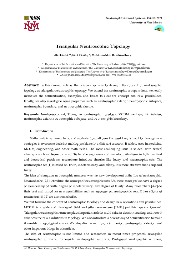 (PDF) Triangular Neutrosophic Topology