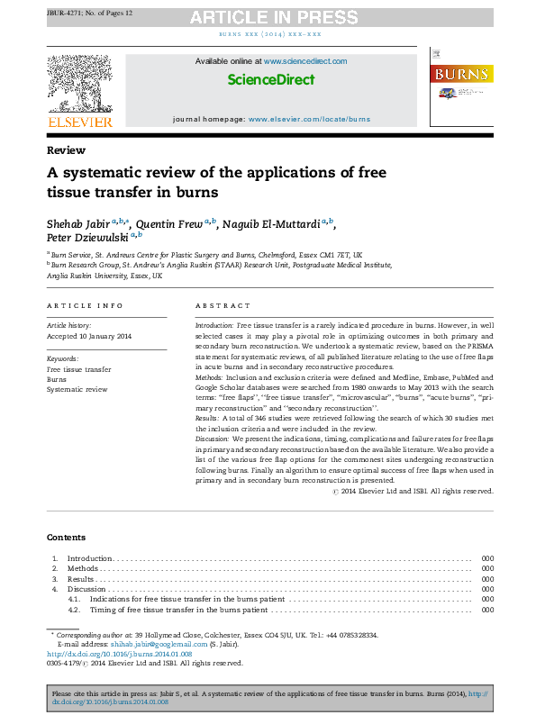 (PDF) A systematic review of the applications of free tissue transfer ...