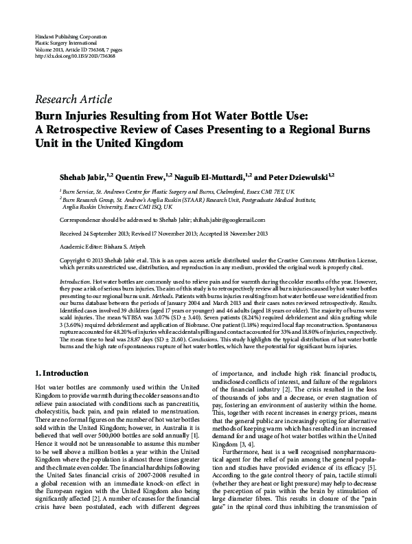 (PDF) Burn Injuries Resulting from Hot Water Bottle Use: A ...