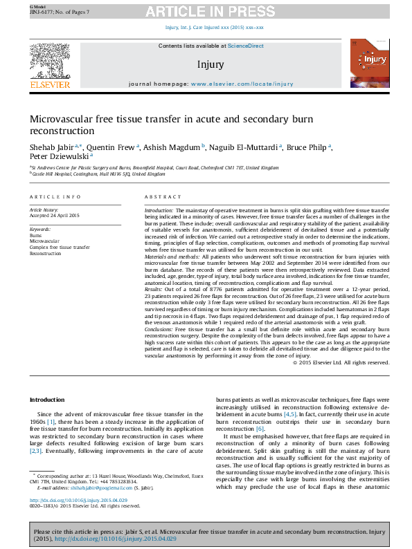 (PDF) Microvascular free tissue transfer in acute and secondary burn ...